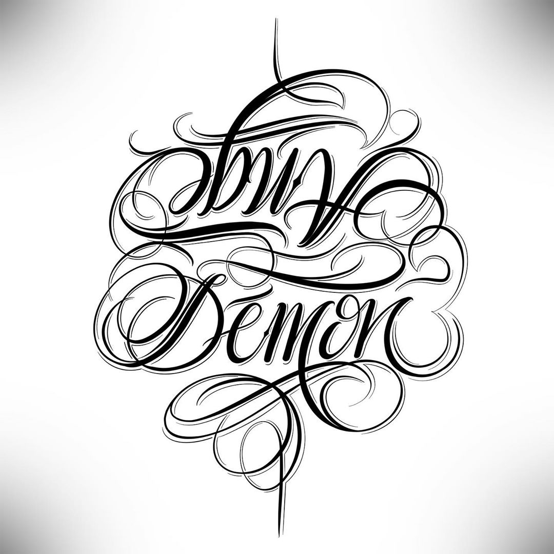 Calligraphie « Ange Démon » · Fond Noir Tattoo